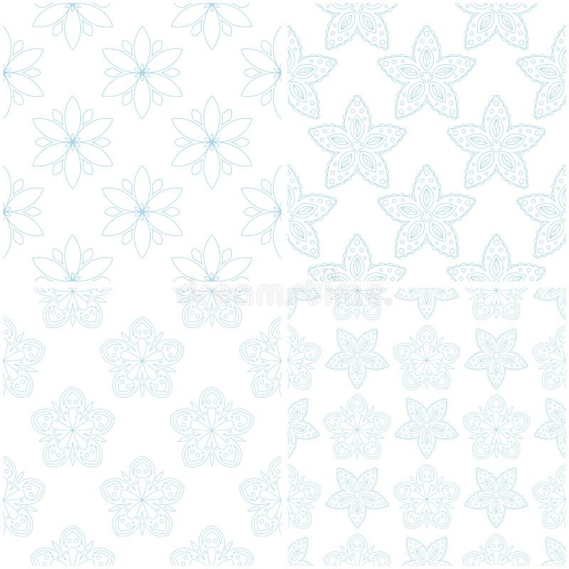 Floral Patterns. Set of Light Blue Elements on White Stock Vector ...
