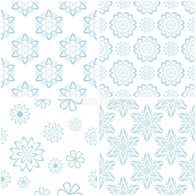 Floral Patterns. Set of Light Blue Elements on White Stock Vector ...