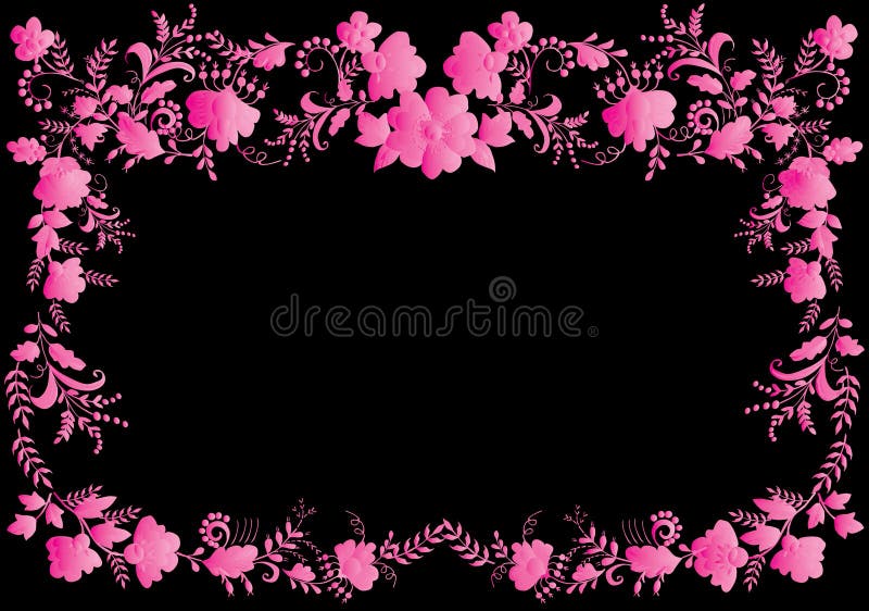 Floral pink on black frame stock illustration. Illustration of floral ...
