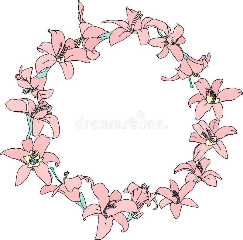 Floral Pink Lily Flowers Frame. Vector Illustration. Stock Vector ...