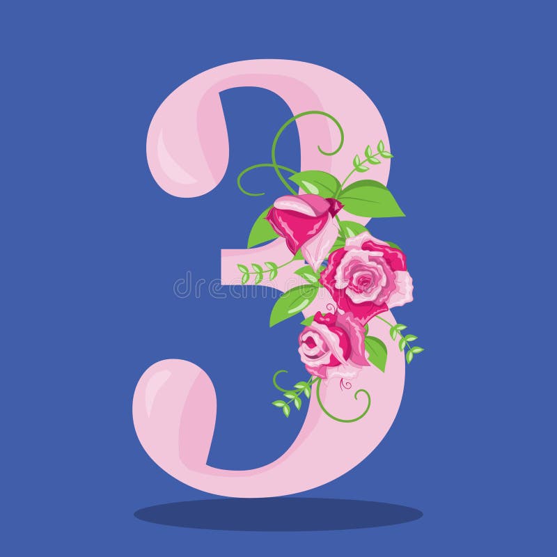 Floral pink number 03 stock vector. Illustration of cartoon - 198986594