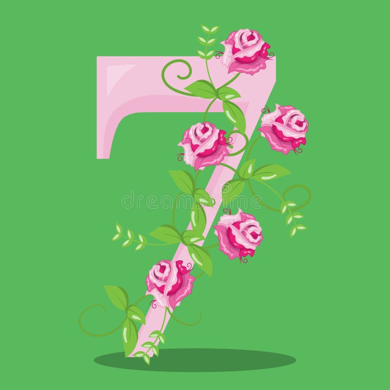 Floral pink number 07 stock vector. Illustration of vector - 198986603