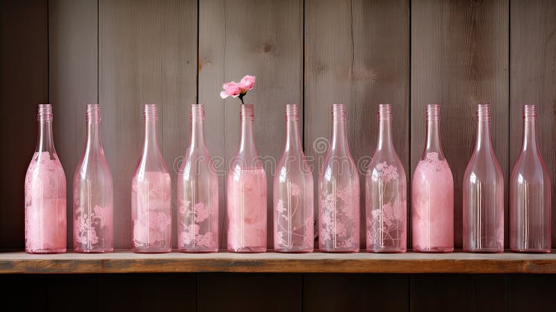 Floral pink wine bottles stock illustration. Illustration of pink ...