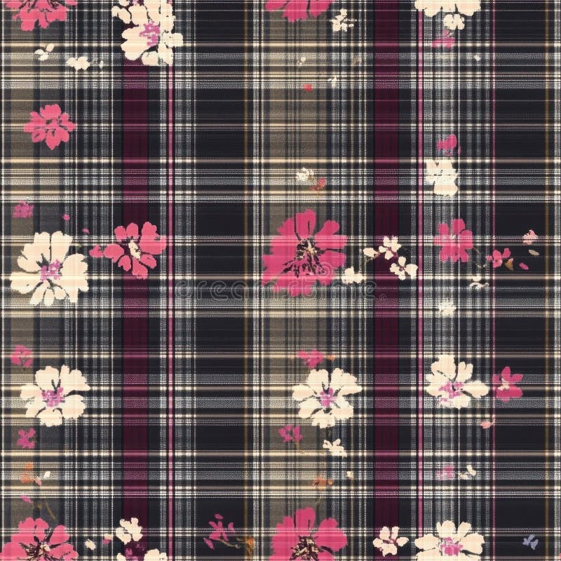Floral and Plaid Pattern Fabric Design Trending Textile Background ...