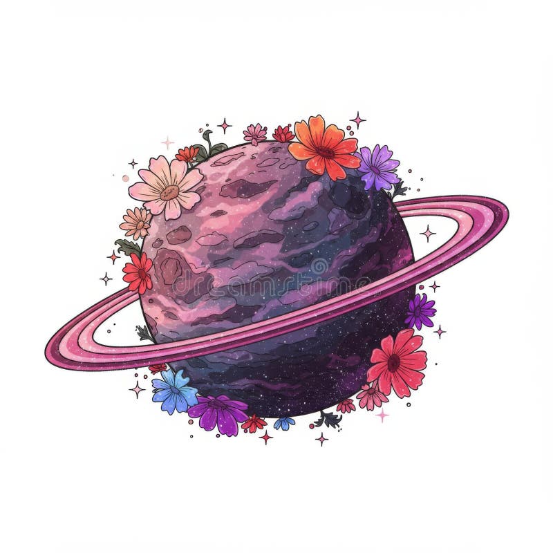 Floral Planet with Rings Pixel Art Stock Illustration - Illustration of ...