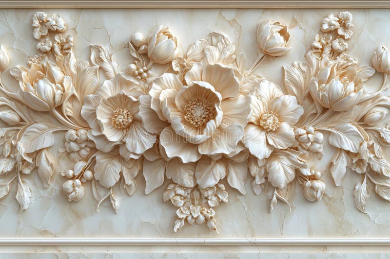 Plaster with Floral Designs in Classical Style. Detailed Stucco Relief ...