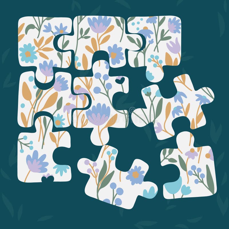 Floral Puzzle Pieces in Flat Decorative Style Stock Vector ...