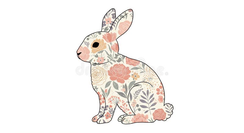 Floral Rabbit Sitting Simple Vector Illustration Stock Illustration ...