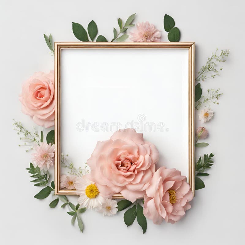 Floral Rectangle Frame on White Background Generative AI. Stock ...