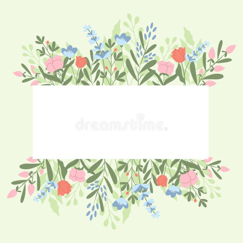 Floral Rectangular Template with White Background. Vector Handdrawn ...