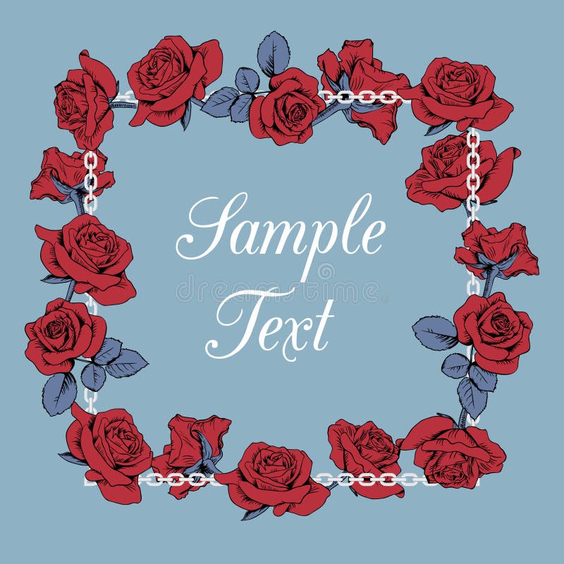 Floral Red Roses Frame with Sample Text on Blue Background. Stock ...