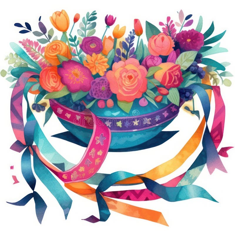 Floral Ribbon Banner Isolated on White Background . Stock Illustration ...