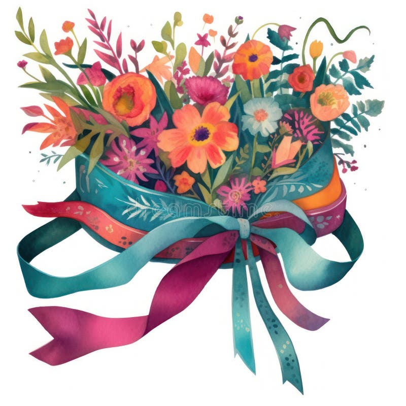 Floral Ribbon Banner Isolated on White Background . Stock Illustration ...