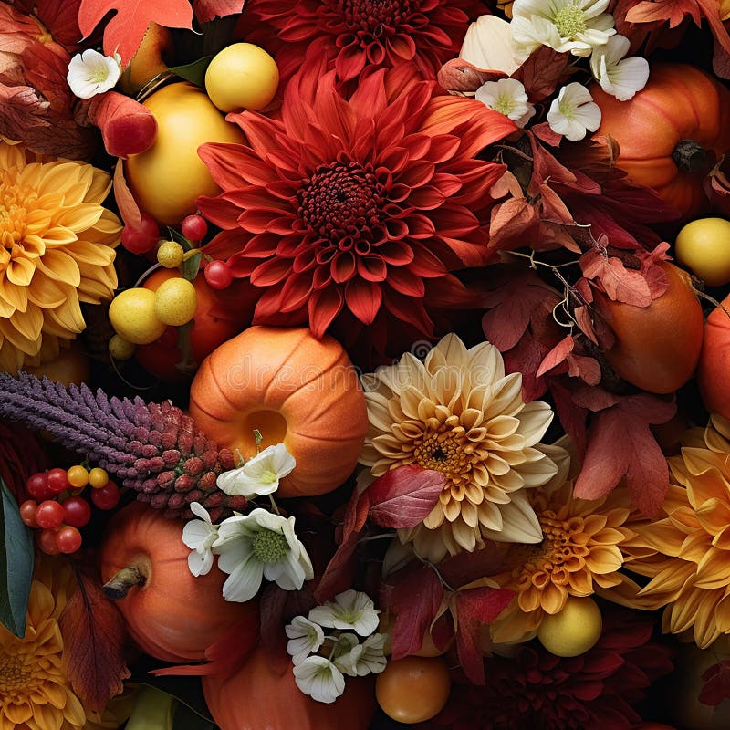 Autumn Inspired Floral Bunch. Stock Illustration - Illustration of ...