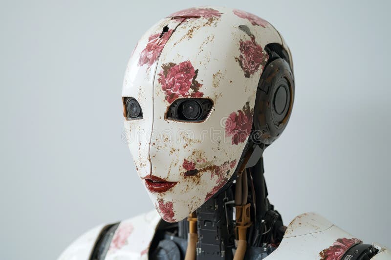 Floral Robot Head with Damaged Paint Stock Illustration - Illustration ...