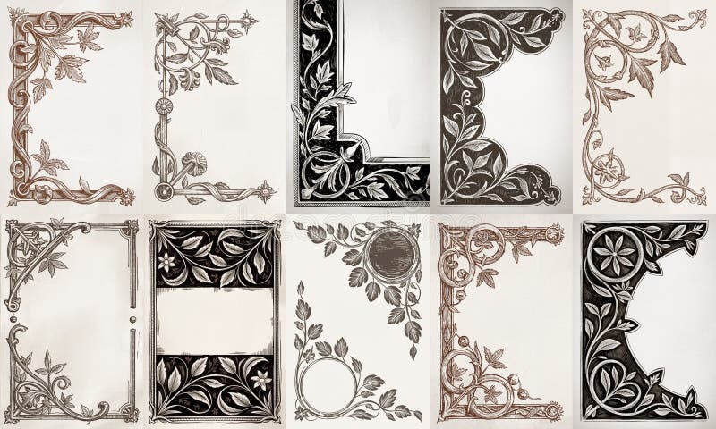 Floral Roman Decorative Frame and Corner Designs Stock Illustration ...