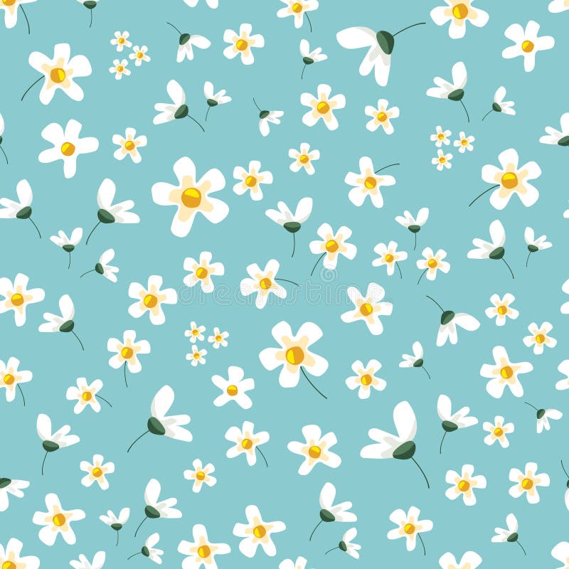 Floral Romantic Seamless Pattern. Spring Pastel Blue Background. Vector ...