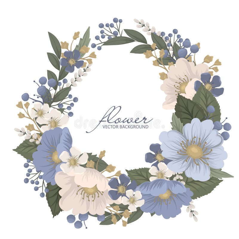 Floral Round Border - Blue Circle Frame with Flowers Stock Vector ...