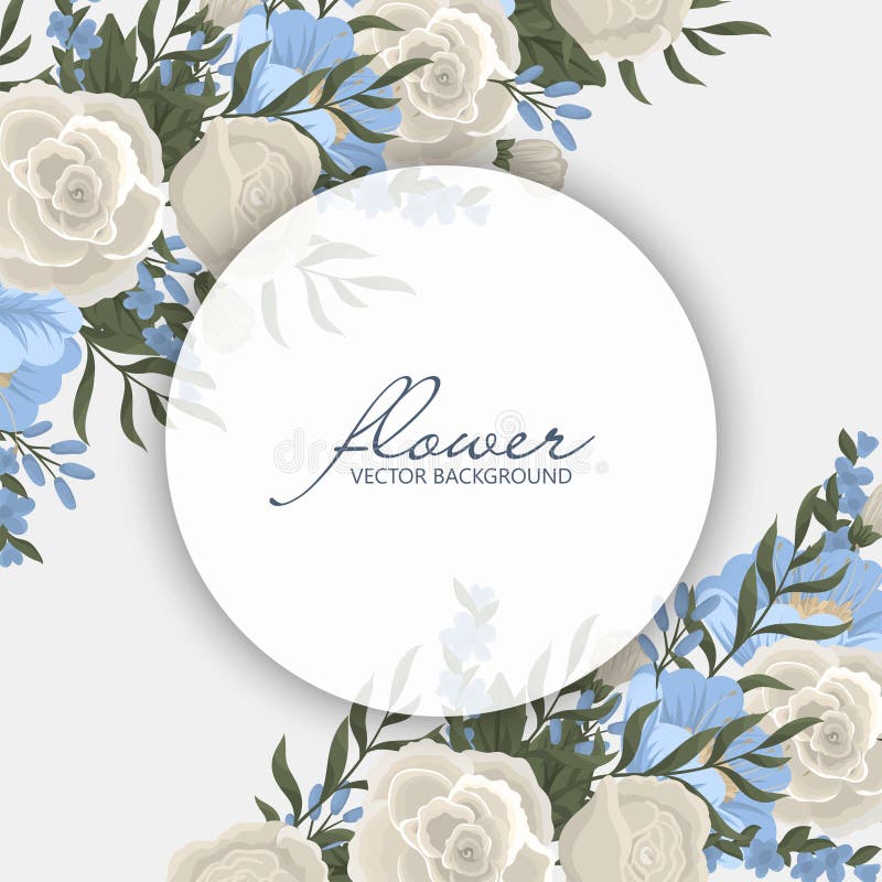 Floral Round Border - Light Blue Circle Frame with Flowers Stock Vector ...