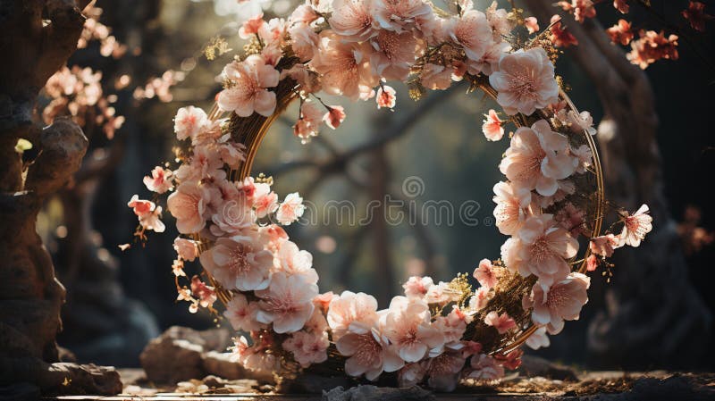 Floral Round Crown with Rose Flower. Generative AI Stock Illustration ...