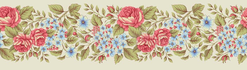 Floral Running Border Roses Textile Stock Image - Image of pattern ...