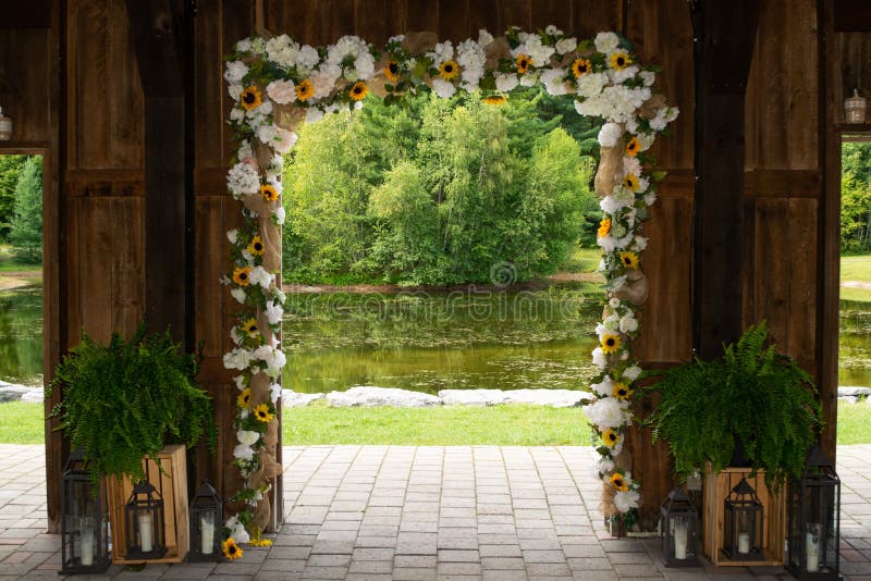 Floral and Rustic Wedding Ceremony Decor Stock Image - Image of ...