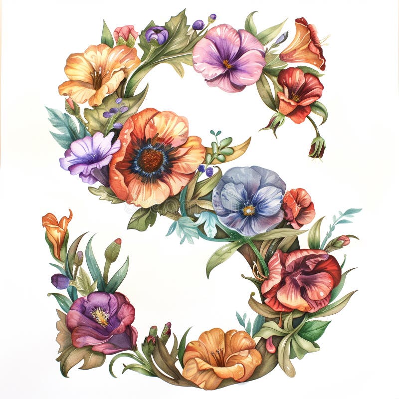 Floral S Letter. AI Generated. Stock Illustration - Illustration of ...