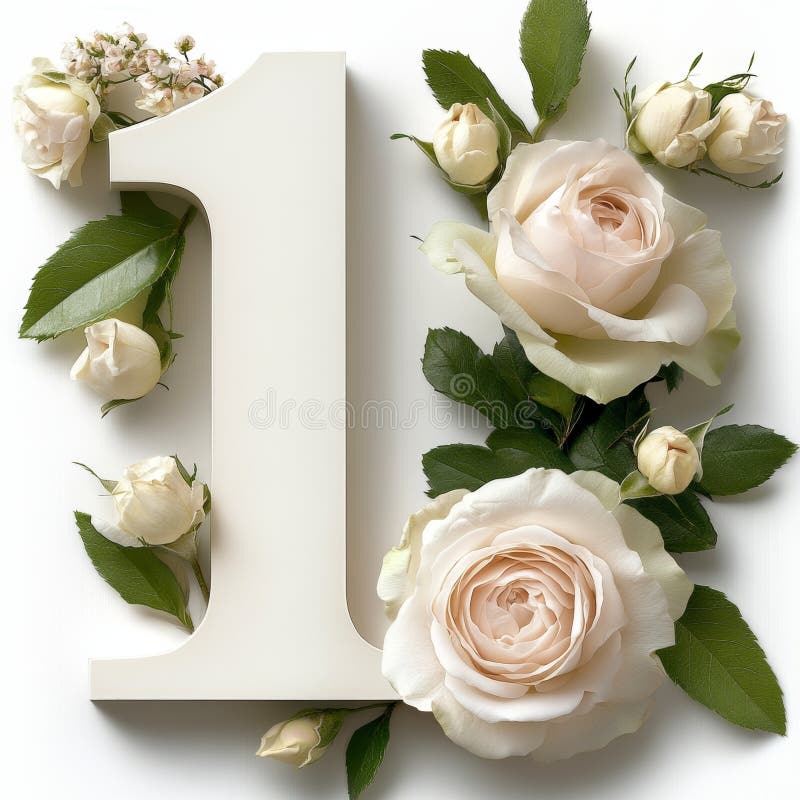 Floral Script Letter Entwined Roses Greenery White Background ...
