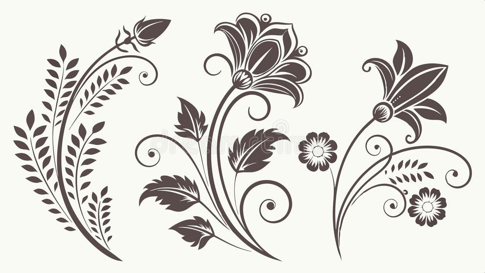 Floral Scroll Design, Decorative Botanical Element Vector Design ...