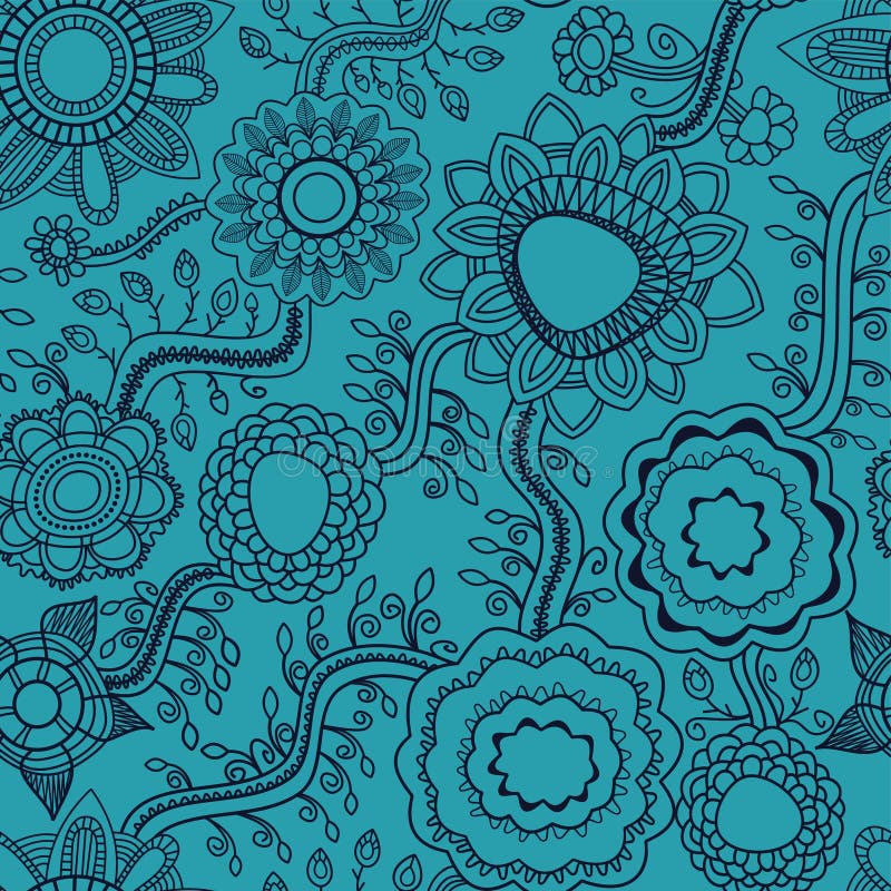 Floral Seamless Background Line Work Stock Vector - Illustration of ...