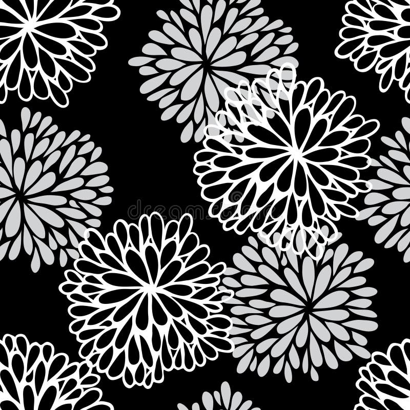 Black and White Flowers Seamless Repeat Pattern Stock Vector ...