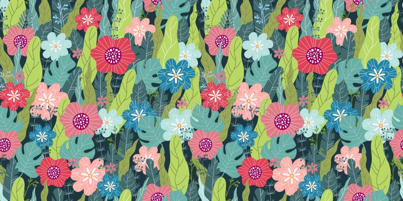 Floral Seamless Pattern With Abstract Doodle Flowers Vector