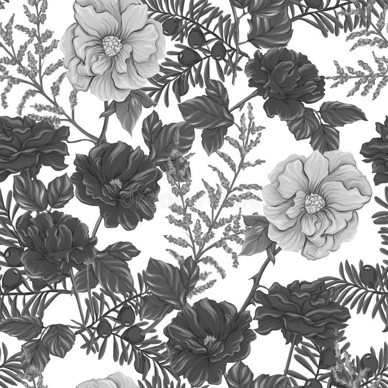 Grayscale Floral Seamless Background Stock Illustrations – 941 ...