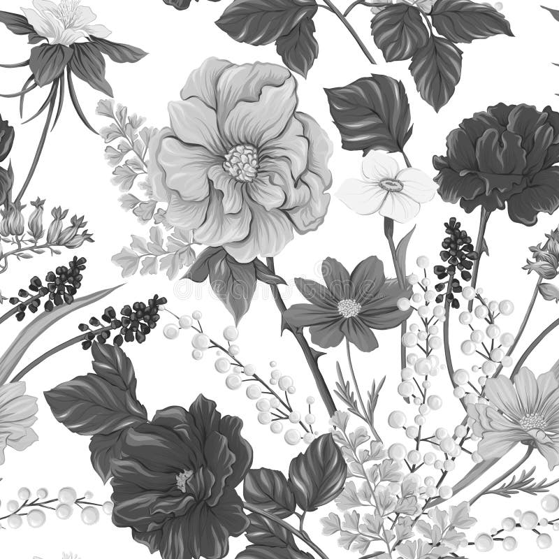 Grayscale Floral Seamless Background Stock Illustrations – 941 ...