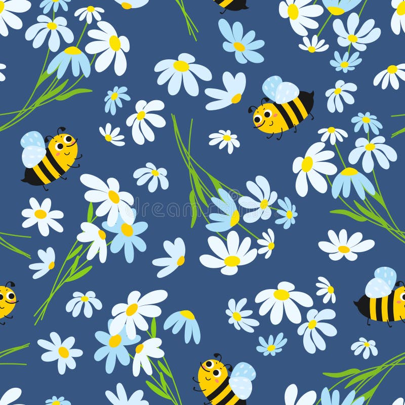Floral Seamless Pattern with Bee Stock Vector - Illustration of ...