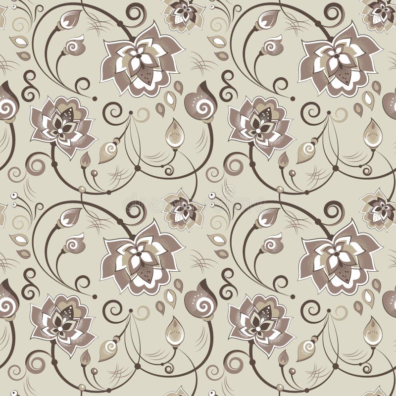 Floral Seamless Pattern in Beige Color Scheme Stock Illustration ...