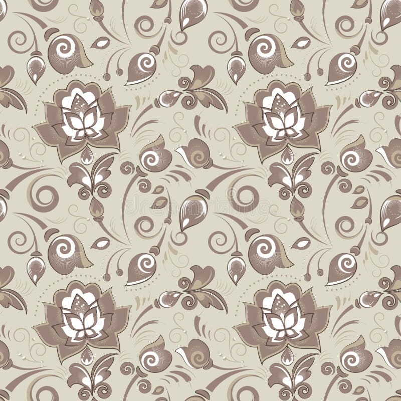 Floral Seamless Pattern in Beige Color Scheme Stock Illustration ...