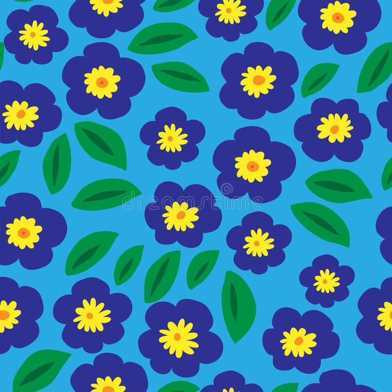 Floral Seamless Pattern with Blue Violets and Leaves Stock Vector ...