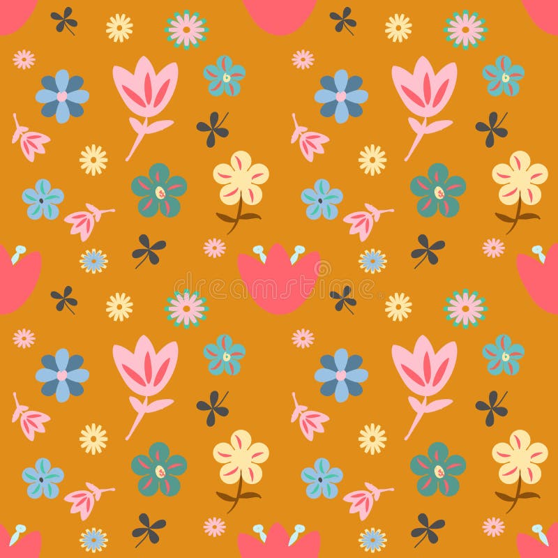 Floral Seamless Pattern on Brown Background Stock Vector - Illustration ...