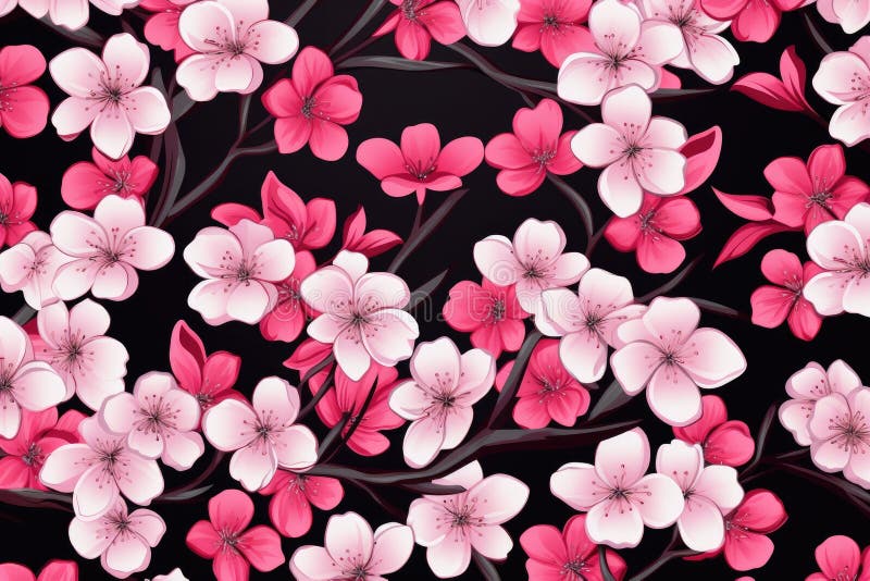 Floral Seamless Pattern Cherry Blossom, Bold Pink and White Blossoms ...