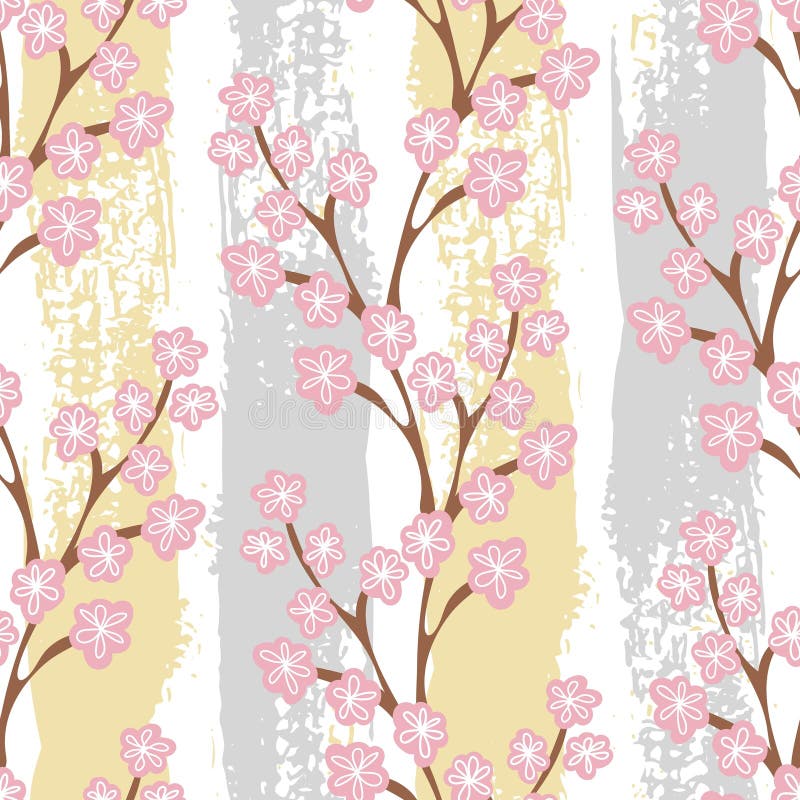 Floral Seamless Pattern with Cherry Blossom Stock Vector - Illustration of pattern, design ...