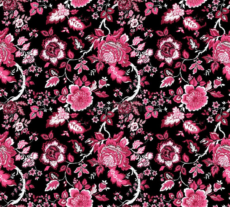 Floral Seamless Pattern Classical Black Background Background Stock ...
