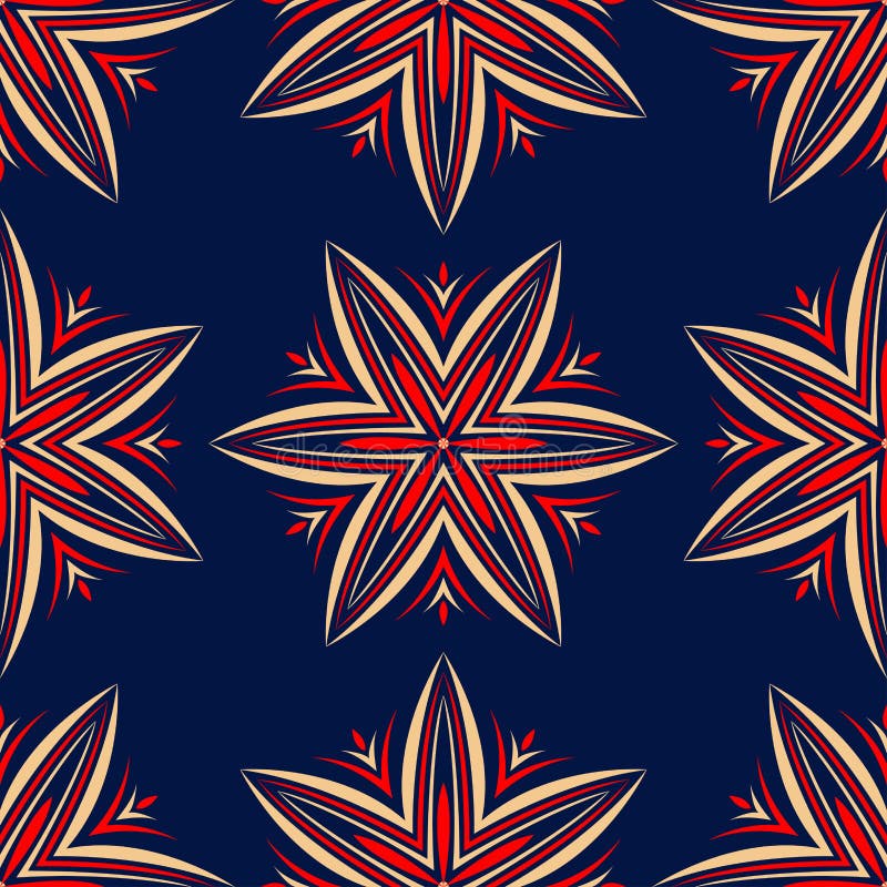 Floral Seamless Pattern. Colored Red and Blue Background Stock Vector ...