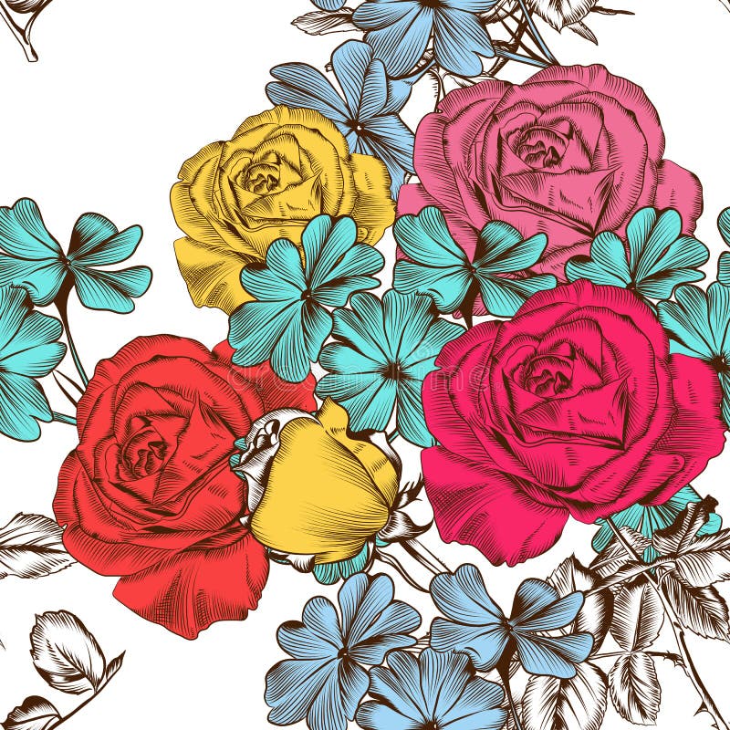 Floral Seamless Pattern with Colorful Roses Stock Vector - Illustration ...