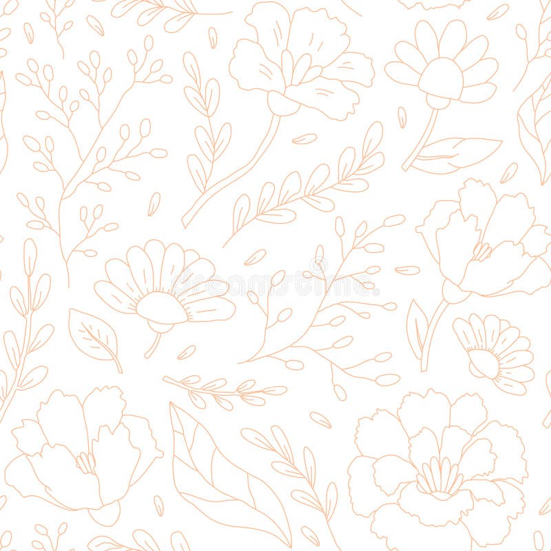 Floral Seamless Pattern of Cute Abstract Hand-drawn Flowers and Leaves ...