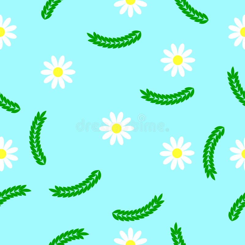 Floral Seamless Pattern of Daisies and Branches with Leaves Stock ...