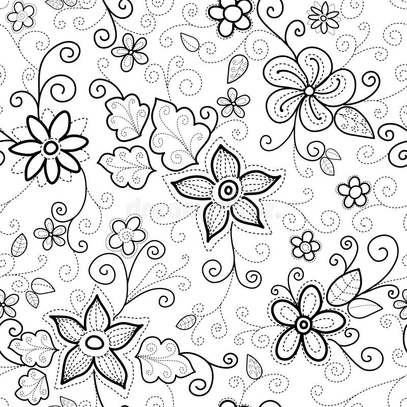 Black and White Flowers Seamless Repeat Pattern Stock Vector ...