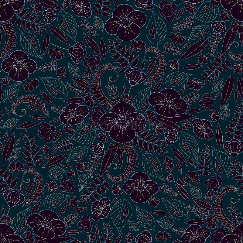 Floral Seamless Pattern on a Deep Dark Background Stock Vector ...