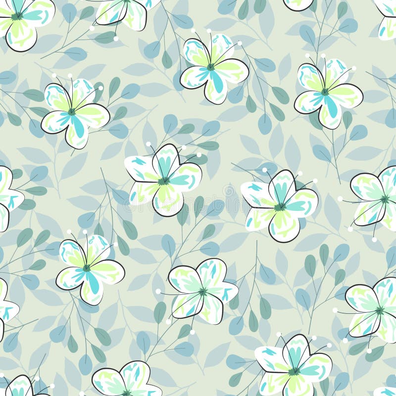 Floral Seamless Pattern Design of Abstract Flowers and Leaves ...