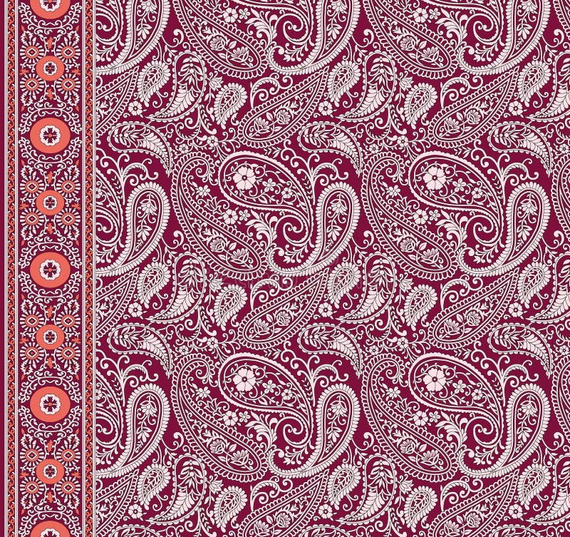 Floral Seamless Pattern with Digital Border Stock Illustration for ...